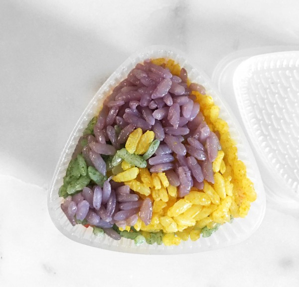 Rainbow Onigiri with a Coconut Pea Filling - the indigo kitchen