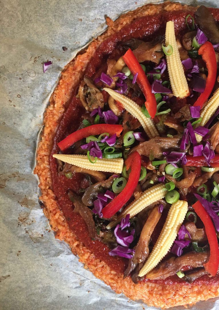 Spicy "Asian" style Rice Pizza - the indigo kitchen