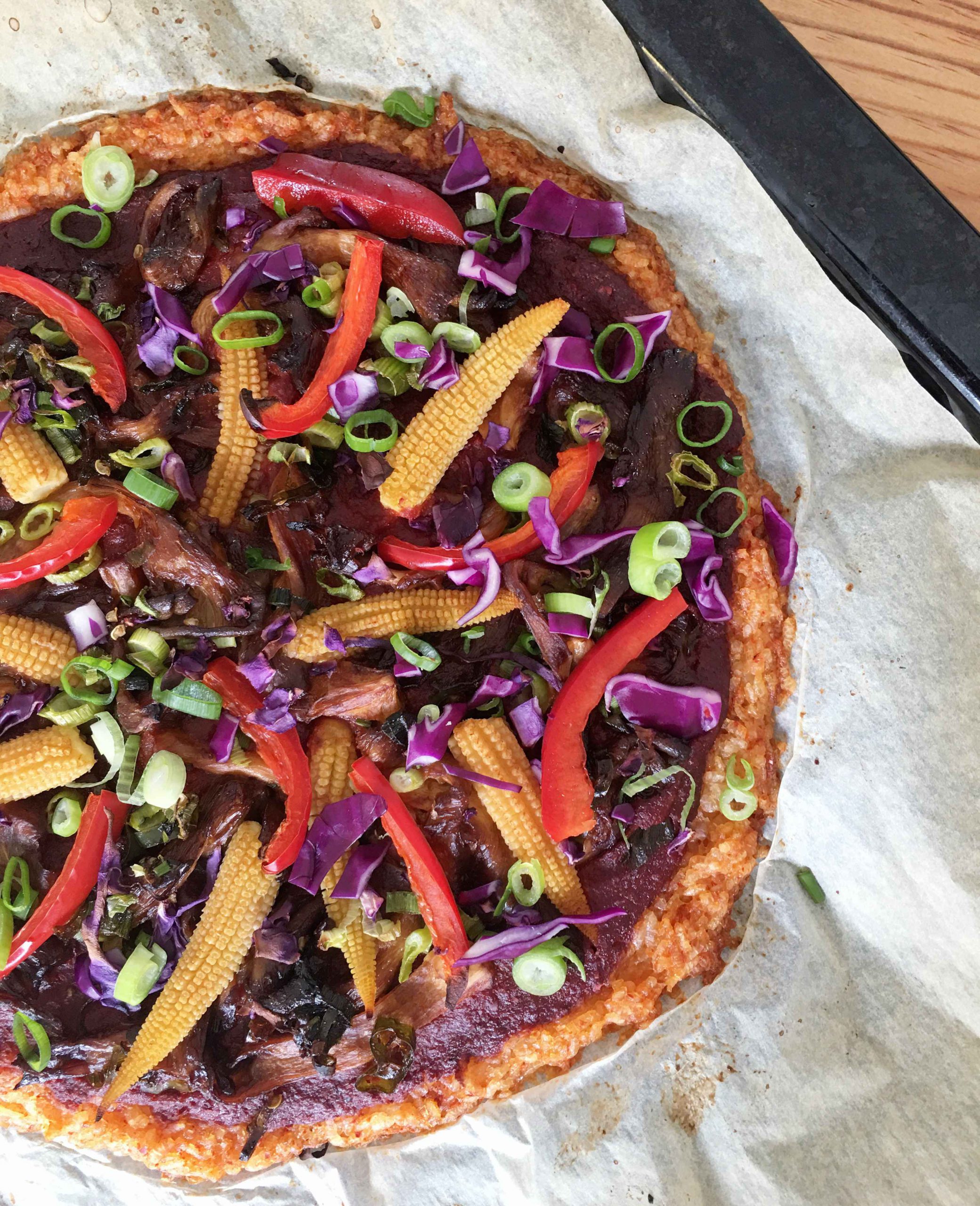 Spicy "Asian" style Rice Pizza - the indigo kitchen